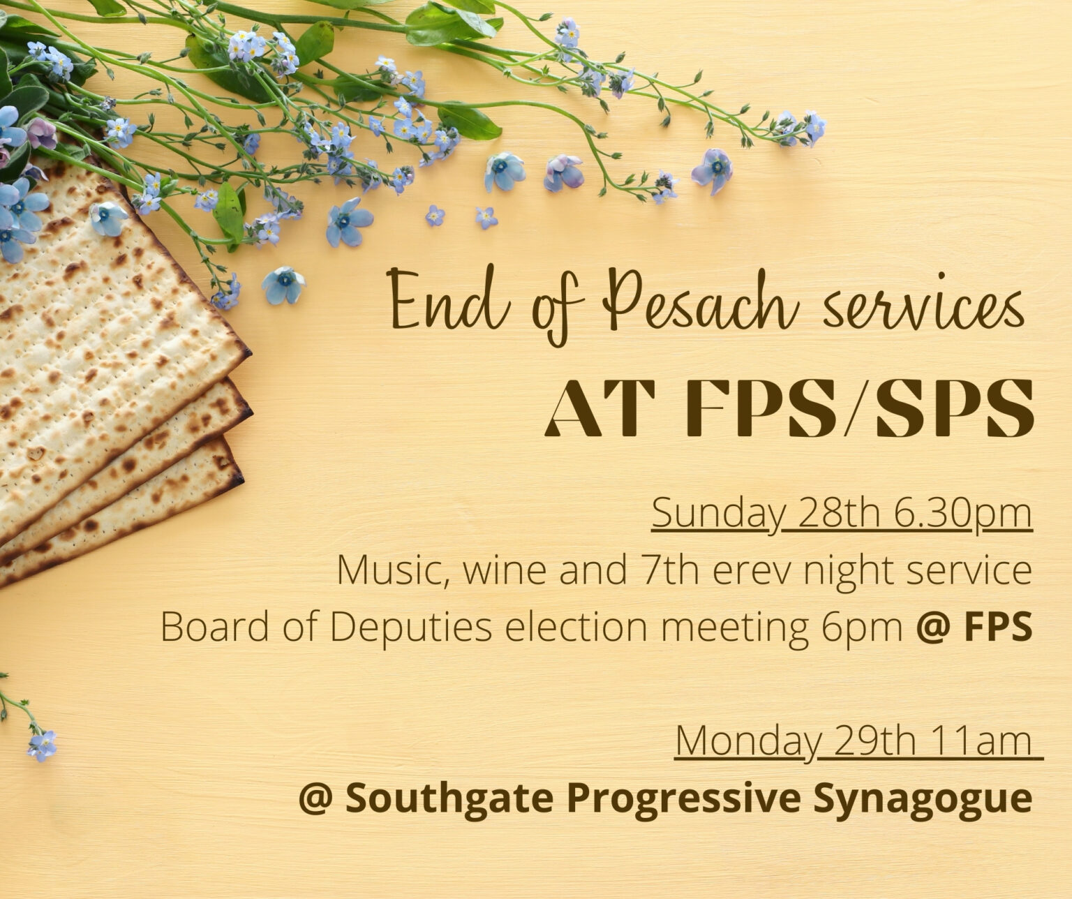 End of Pesach services - Finchley Progressive SynagogueFinchley ...